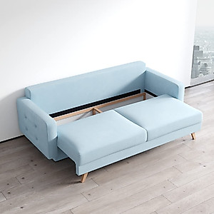 Meble Furniture Modern Mid-Century Sleeper Sofa - Queen Size Convertible Sofa Bed with Spacious Under-Seat Storage - Stylish and Comfortable Storage Sofa for Living Room - Blue