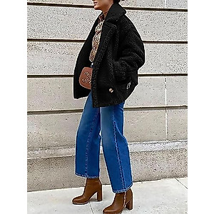 PRETTYGARDEN Womens 2023 Winter Fashion Sherpa Coats Lapel Fleece Jacket Long Sleeve Pockets Faux Fur Dressy Fall Outfits (Black,Small)