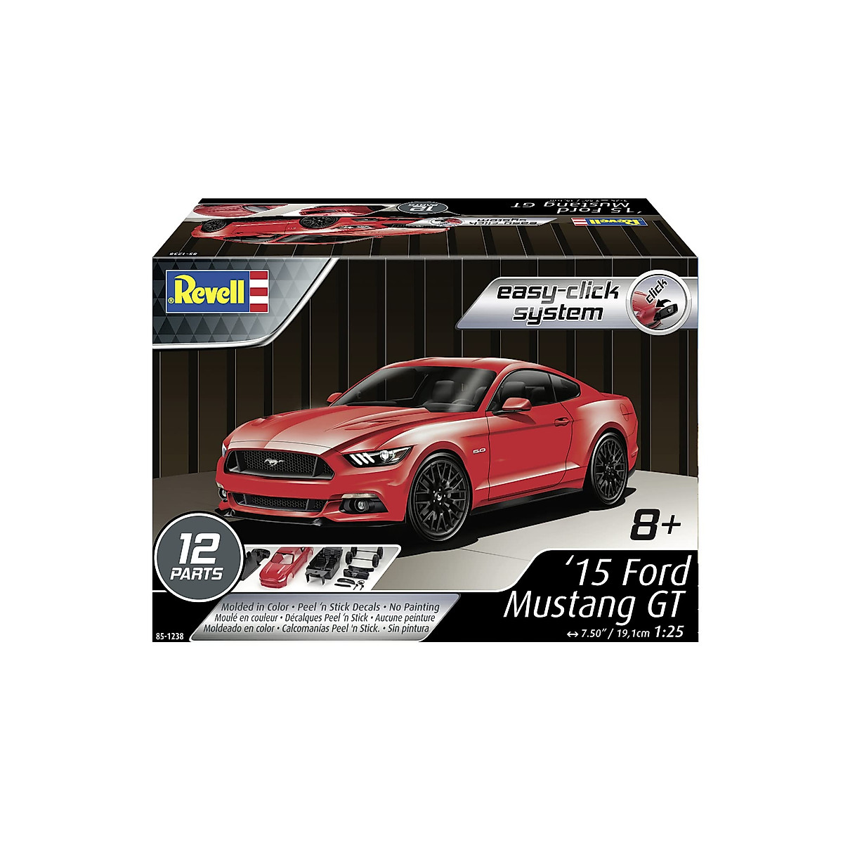 Revell 85-1238 2017 Ford Mustang GT Model Car Kit 1:25 Scale 12-Piece Skill Level 2 Plastic Easy-Click Model Building Kit, Red