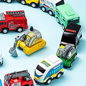 JOYIN 18 Piece Pull Back City Cars and Trucks Toy Vehicles Set Model Car, Friction Powered Die-Cast Cars for Toddlers, Boys, and Girls’ Educational Play, Easter Basket Stuffers Egg Fillers