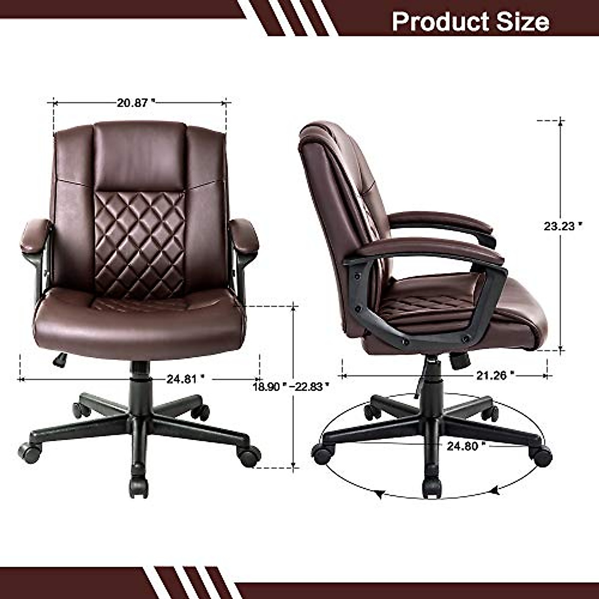 Qulomvs Ergonomic Office Desk Chair with Wheels Back Support Computer Executive Task Chair with Arms 360 Swivel (Brown)