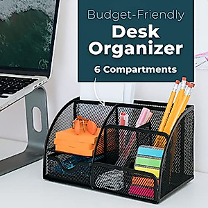 Greenco Mesh Office Supplies Desk Organizer Caddy, 6 Compartments, Black