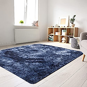 MERRY HOME Shag Area Rugs, Fluffy Soft Area Rugs Furry Faux Fur Rugs, Fluffy Carpets for Bedroom Living Room Girls Kids Room Nursery Indoor Home Mat (Navy, 3 x 5 ft)
