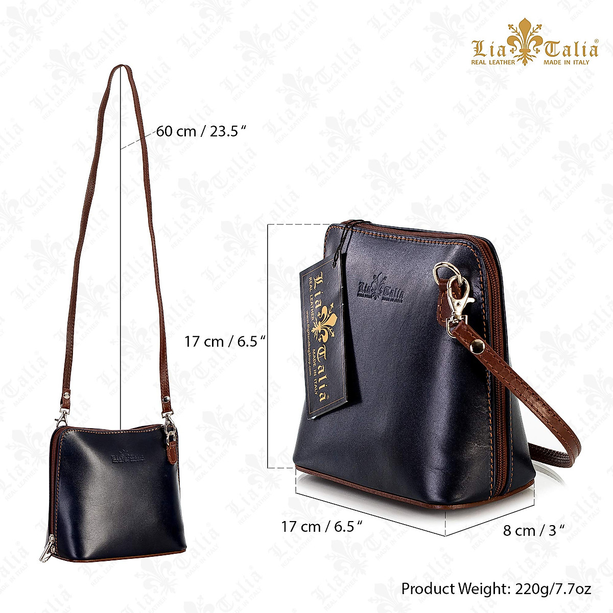 LiaTalia Genuine Vera Pelle Women Cross body Italian Leather Small Mini Shoulder Bag Handbag - ABBY [Navy Blue]