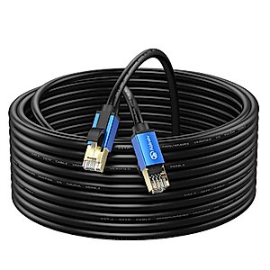 Abireiv Cat7 Ethernet Cable 250ft, Cat7 Outdoor Cable Triple Shielding SSTP 10Gbps 600MHz Ethernet Patch Cable for Modem Router LAN RJ45, UV/Water Proof, Direct Burial, PE Jacket