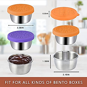 Bento box Sauce Container with Lid, 304 Stainless Steel Salad Dressing Container, Dressing Containers to Go for Condiments With Lid,Bento Boxes Salad Dipping Sauce Cup, Multicolor 6pcs 1.7oz Dip Cups