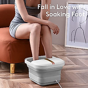 Beinilai Foot Spa, Collapsible Foot Bath Spa with Heat and Bubble Massage,Feet Soaking Tub with Vibration,2 Massage Rollers, Raised Nodes & Red Light,Pedicure Foot Spa Soak with Foot File (White)