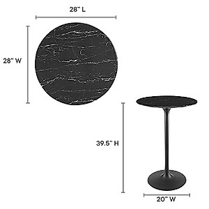 Modway Lippa Round Artificial Marble 28" Bar Table, Black Black