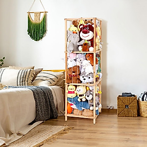 ACEPRUT Wood Stuffed Animal Storage, Space Save Three Tier Vertical Large Stuffed Animal Zoo Organizer for Playroom Bedroom