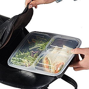 Nutribox [15 pack] 32oz 3 Compartment Meal Prep Containers with Lids - Bento Box - Durable Plastic Reusable Food Storage Containers - Stackable, Reusable, Microwaveable & Dishwasher Safe