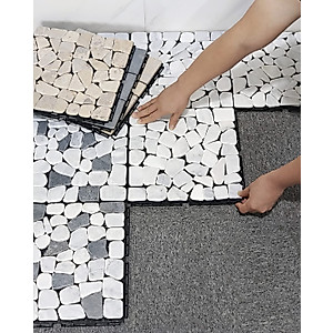 Deck Tile Natural Marble Flooring, Outdoor Garden Patio Balcony Deck Tile, All Weather DIY Interlocking Floor with Drainage Floor, (12"X12", White, 6)