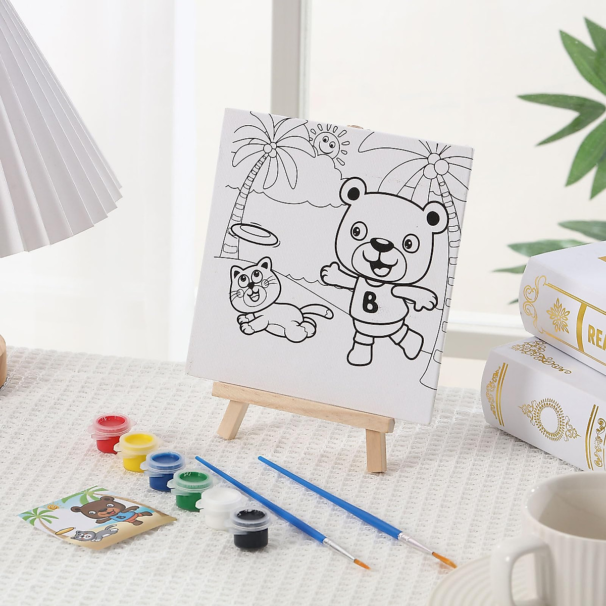 Tenceur 12 Sets Pre Drawn Canvas to Paint Paint Your Own Designer Canvas Set Coloring Painting Canvas Panels Pre Stenciled Canvas Boards with Paints and Brushes for Kid Adult(Cute Style)