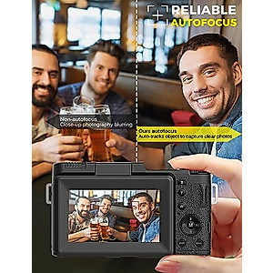 4K Digital Camera, Autofocus 48MP Vlogging Camera for YouTube with Flip Screen Cameras for Photography with Batteries, Fill Light, Mini Tripod Accessories