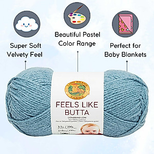 Lion Brand Feels Like Butta Dusty Blue 215-108 (6-Skeins - Same Dye Lot) Worsted Medium #4 Polyester Yarn for Crocheting and Knitting - Bundle with 1 Artsiga Crafts Project Bag