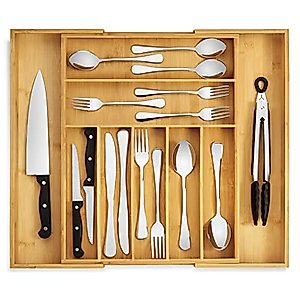 Premium Bamboo Silverware Organizer - Expandable Kitchen Drawer Organizer and Utensil Organizer, Perfect Size Cutlery Tray with Drawer Dividers for Kitchen Utensils and Flatware (7-9 Slots) (Natural)