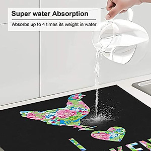 Flower heart chicken Printed Drying Mat For Kitchen Ultra Absorbent Microfiber Dishes Drainer Mats Non-Slip Silicone Quick Dry Pad - 18 X 16inch