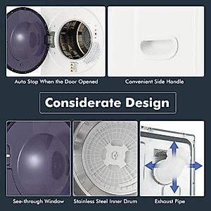 LDAILY 8.8 LBS Compact Dryer, 1400W Electric Clothes Dryer with 3 Heating Options, ECO & IHS Mode, Compact Laundry Dryer with Stainless Steel Tub, Multi-layer Filtration for Home, Apartment, Dorms, White