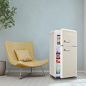 DEMULLER Retro Mini Fridge 3.5 Cu.ft Refrigerator with Top Freezer Compact Fridge Apartment Size Refrigerator Dual Door Fridge with Handles Small Refrigerator for Home Office Dorm