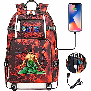 One Piece anime character Luffy fashion backpack equipped with USB interface casual large-capacity laptop backpack (F4-4)