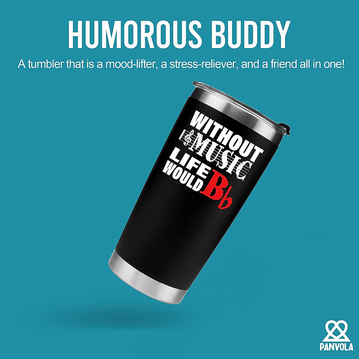 Without Music Life would B Flat Vacuum Insulated Tumbler Music Teacher Gifts Musicians Choir Director Pianist Guitarist Travel Mug With Lid Straw (20 oz)