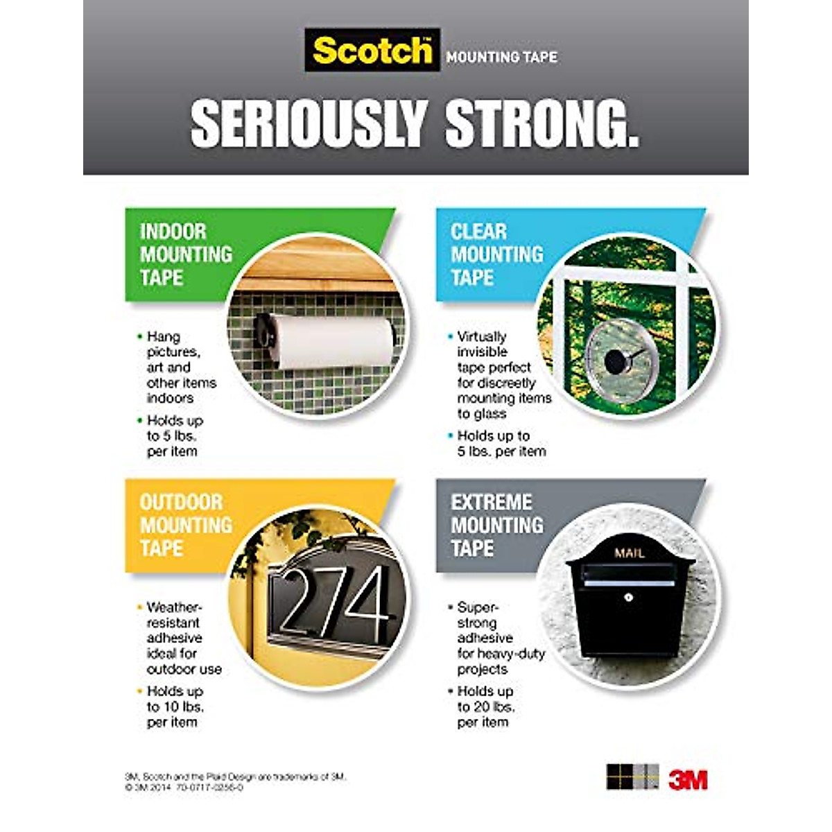 Scotch Indoor Mounting Tape, 3/4-in x 350-in, White, Holds up to 2 lbs, 1-Roll (110-Long)