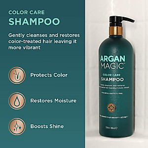 Argan Magic Color Care Shampoo – Gently Cleanses & Restores Color Treated Hair | Hydrates & Helps Color Last Longer | Infused with Keratin & Botanical Extracts | Made in USA | Paraben Free (32 oz)