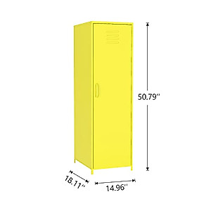 Lecut 51" Tall Locker Cabinet with Magnetic Door and 2 Adjustable Shelves Metal Storage Locker for Home School Office to Store Clothes Bags Toys and Book (Yellow)