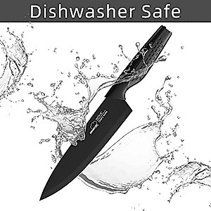 Knife Set, 15 Pieces Kitchen Knife Set with Built in Knife Sharpener Block, Dishwasher Safe, German Stainless Steel Knife Block Set, Elegant Black