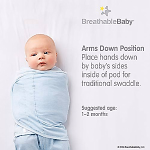 BreathableBaby Adjustable 3-in-1 Soft Premium Cotton Newborn Swaddle Trio Blanket & Wrap, (Infants 0-4 months) – Gray Watercolor Stripe, Arms Up, Arms Down, Arms Out, 61233-A