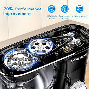 DOBBOR Electric Stand mixer, 9.5QT 660W 7 Speeds Tilt-Head Dough Mixers, Bread Mixer with Dough Hook, Whisk, Beater, Splash Guard for Baking Bread, Cake, Cookie, Pizza, Muffin, Salad and More - Gold