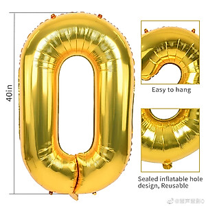 Smlpuame 40 inch Number Balloon 0-9 Gold Large Number 30 Balloons,Digital Balloons for Birthday Party Celebration Decorations Supplies, Helium Foil Number Balloons for Wedding Anniversary