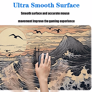 Japanese Sea Waves Large Gaming Mouse Pad,XL Mouse Pad Gaming Mouse Mat Desk Pad,31.5 x 11.8in Desk Mat Anime Mouse Pads for Desk,Extended Keyboard Pad Mousepad with Non-Slip Base and Stitched Edge