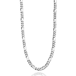 Miabella 925 Sterling Silver Italian 5mm Diamond-Cut Figaro Link Chain Necklace for Women Men, Made in Italy (22 Inches)