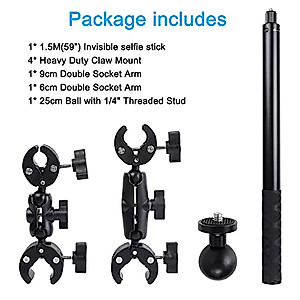 PellKing Motorcycle Bike Handlebar Clamp Mount and 61" Invisible Selfie Stick for Insta360 X4 X3 X2 X ONE RS R GO 3 Camera