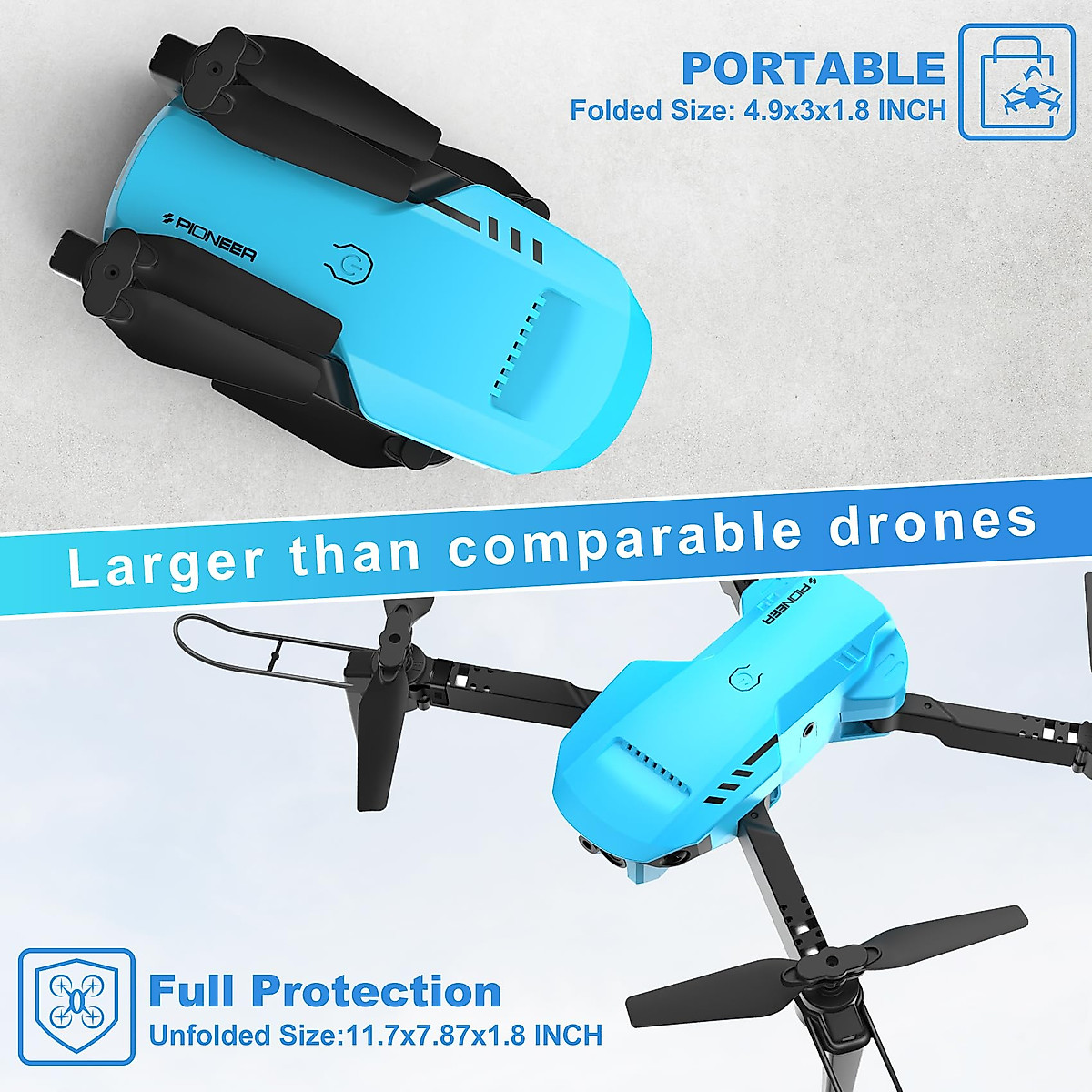 RADCLO Mini Drone with Camera - 1080P HD FPV Foldable Drone with Carrying Case, 2 Batteries,90° Adjustable Lens, One Key Take Off/Land, Altitude Hold, 360° Flip, Drones for Kids and Adults