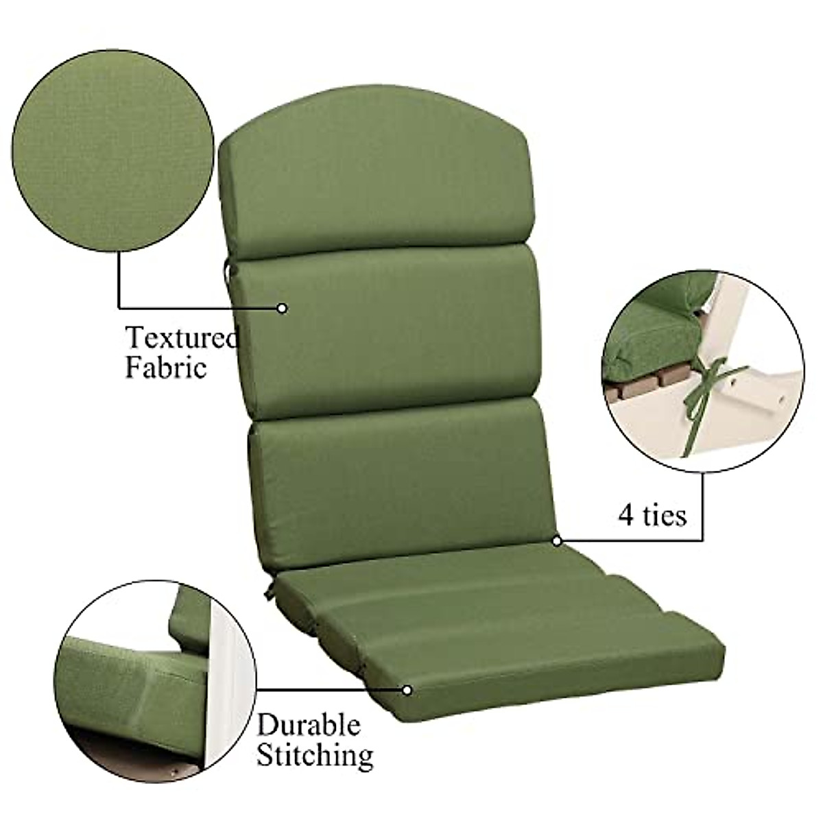 BPS Patio Chair Cushion for Adirondack High-Back, Patio Cushion 52''x20''x2.8'' Olifen Fabric Slipcover, for Indoor Outdoor Furniture, Adirondack, with Ties - Set of 2