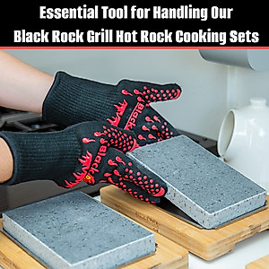 Black Rock Grill Fire & Heat Resistant Cooking Gloves 923F -28cm Silicone Safety Oven Mitts with Fingers- Gloves for Grilling, BBQ, Fireplace, Lava Stones, EN407,EN388, EN ISO 21420 Certified (Medium)