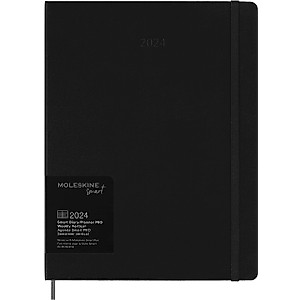Moleskine 12 Month 2024 PRO Smart Weekly Vertical Planner, Hard Cover, XL (7.5" x 9.5") Black - Compatible with Moleskine Pen+ (Sold Separately)