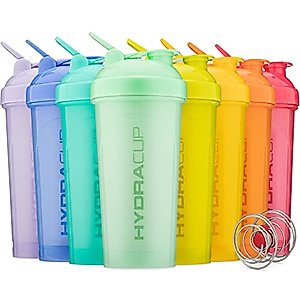 HydraCup [8 Pack] with New BlenderBeast - 28oz Shaker Bottle for Protein Mixes, Dual Mixers, Wire Whisk & Mixing Grid, Shaker Cup BPA Free, Shakes Value Pack Ball