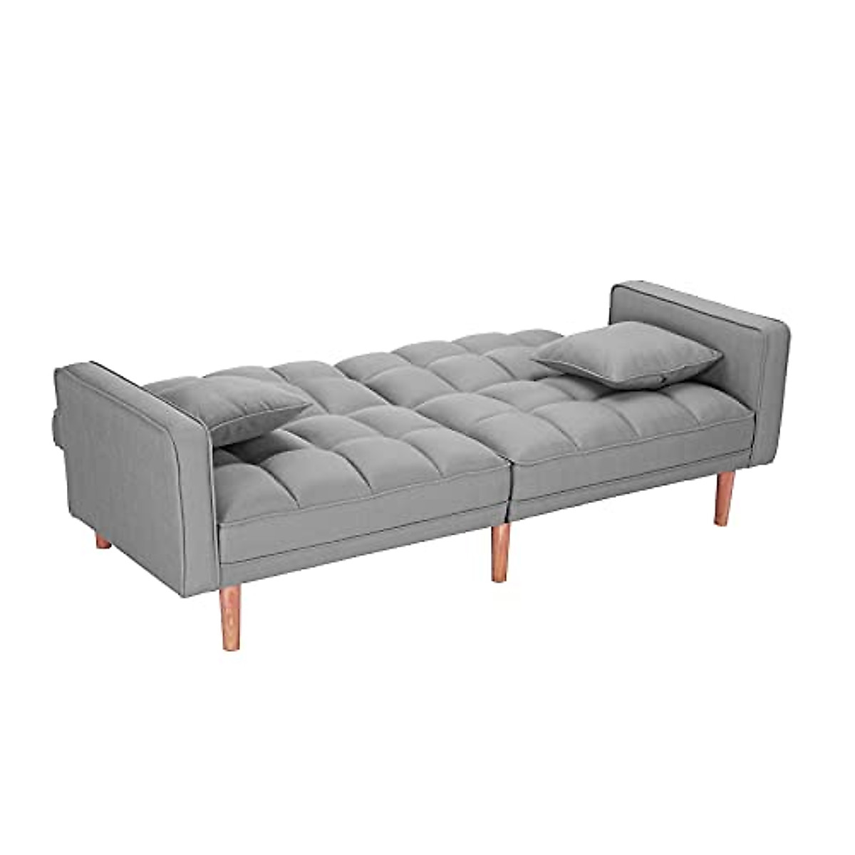 LCH Modern Tuft Futon Couch Convertible Loveseat Sleeper Reclining Sofa Bed Twin Size with Arms and 2 Pillows for Living Room, Light Grey