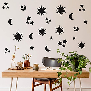 Set of 21 Vinyl Wall Art Decal - Sun Moon & Stars - 22" x 36" (from 2" x 8" Each) - Modern Cute Minimalist Sky Design Stickers for Kids Room Bedroom Playroom Daycare Nursery Classroom Decor (Black)