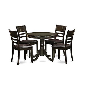 East West Furniture ANLY5-CAP-LC 5 Piece Kitchen Table & Chairs Set Includes a Round Room Table with Pedestal and 4 Faux Leather Upholstered Dining Chairs, 36x36 Inch, Cappuccino