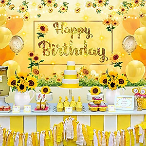 Sunflower Happy Birthday Decorations Banner, Sunflower Birthday Banner, Large Yellow Sunflower Birthday Banner Photo Background Backdrop for Women Men Boys Girls Birthday Baby Shower
