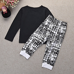 Newborn Baby Boys Clothes Wild Boy Letter Print T-Shirt Tops and Pants Outfits Set Autumn Winter(01 black,12-18 months)