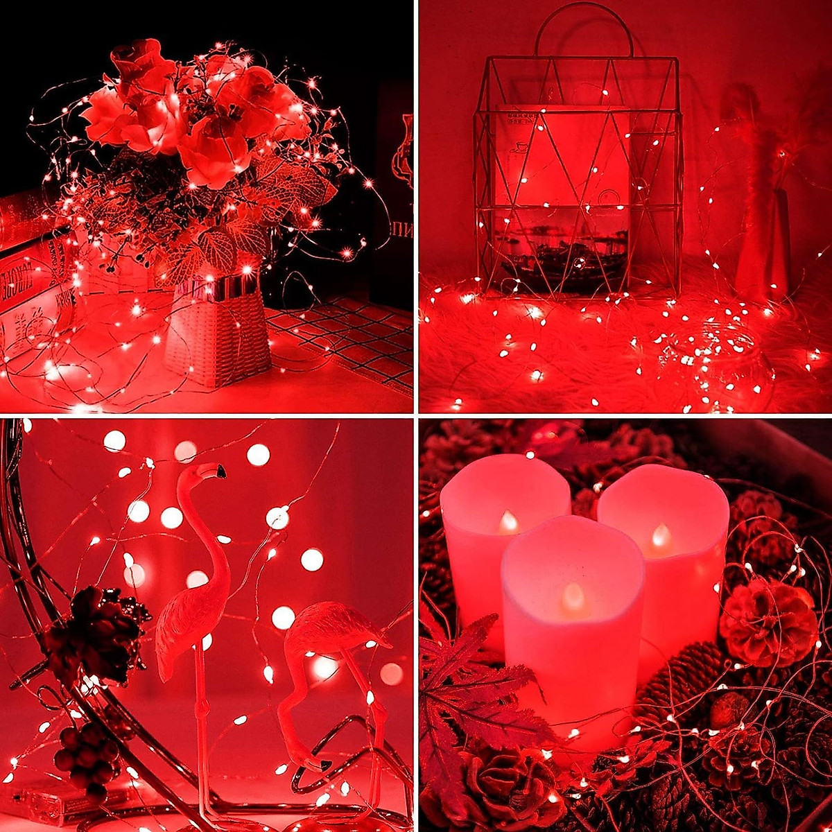 JMEXSUSS 4 Pack 50 LED Red Fairy Lights Battery Operated, 16.1ft Mini Firefly Starry Lights, Red String Lights for Bedroom Wedding Party Christmas Halloween Decorations