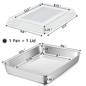 TeamFar Lasagna Pan with Lid, 12⅖’’ x 9¾’’ x 2’’, Stainless Steel Rectangular Baking Cake Pan, Heavy Duty & Non-Toxic, Deep & Visible, Brushed Finish & Dishwasher Safe- (1 Pan+1 Lid)