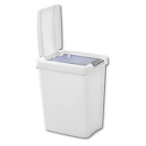 UNIESSENTIALS 7.5 Gallon White Wastebasket with Touch-Open Lid: Ideal Office Trash Can, Under Sink Trash Can, Or Garbage Can with Lid for Mudroom, Kitchen, Bathroom, Mudroom