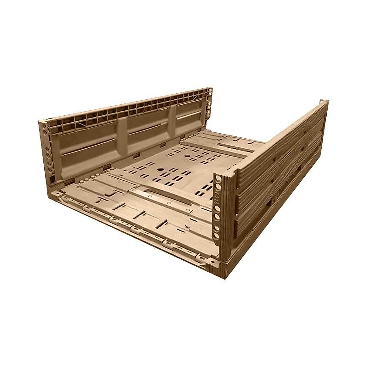 Alco Designs Collapsible Storage Bin/Container: Grated Wall Utility Basket/Tote, Durable, Long-Lasting, Wooden Designed Plastic (Small 24x16x4.1", Brown)