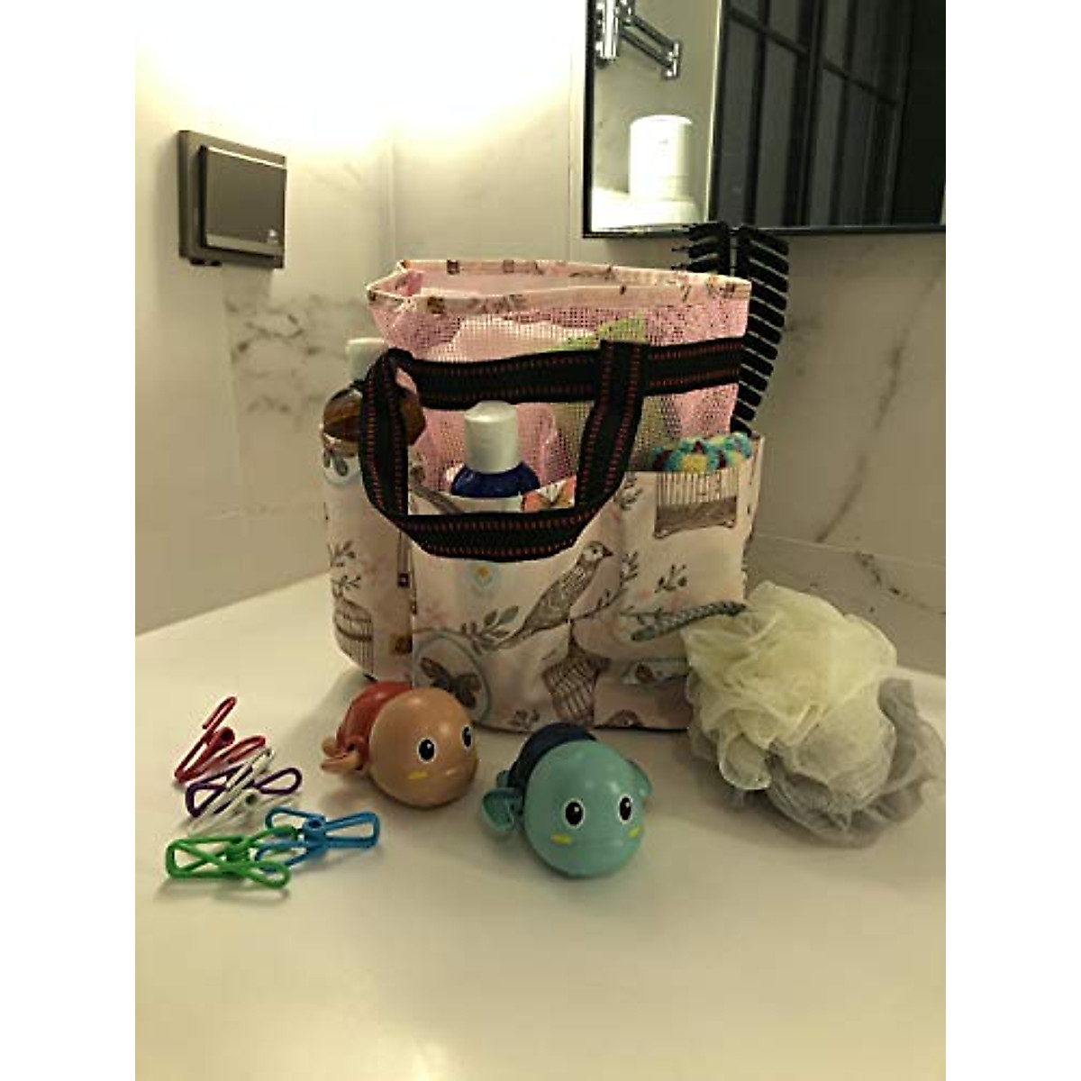 ROMYtendency Shower Caddy Tote Bag - Toiletry Mesh Storage with Shower ball set