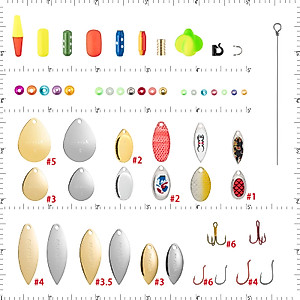 Dr.Fish 1410 Pieces Spinner Making Kit with Tackle Box Walleye Rig Lure Making Supplies Spinner Blades Lure Bodies Rig Floats Spinnerbait Shafts Freshwater Bass Fishing Materials